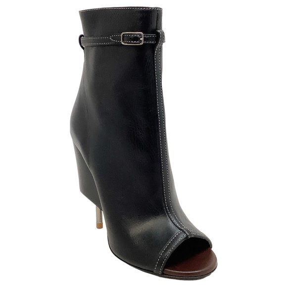 Givenchy | Shoes | Givenchy Black Leather Open Toe Screw Heel Booties ...